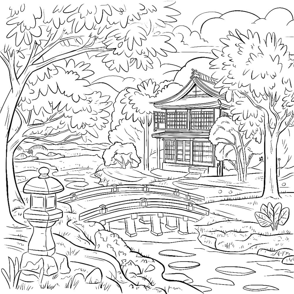 美しい秋の風景 - 印刷可能ぬりえ無料ダウンロード