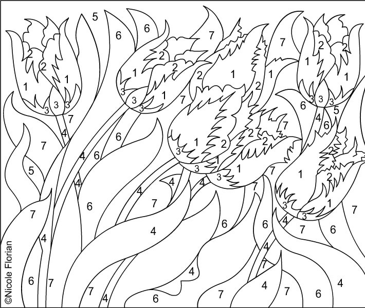 番号で完璧な花の色 - 印刷可能ぬりえ無料ダウンロード