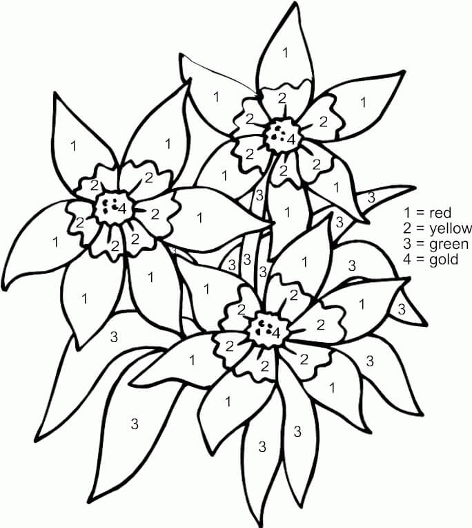 番号による基本的な3つの花の色 - 印刷可能ぬりえ無料ダウンロード 番号による基本的な3つの花の色 - 印刷可能ぬりえ無料ダウンロード