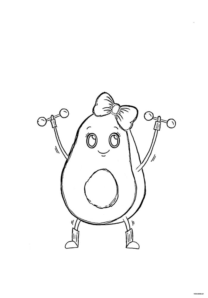 かわいいアボカドと弓 - 印刷可能ぬりえ無料ダウンロード