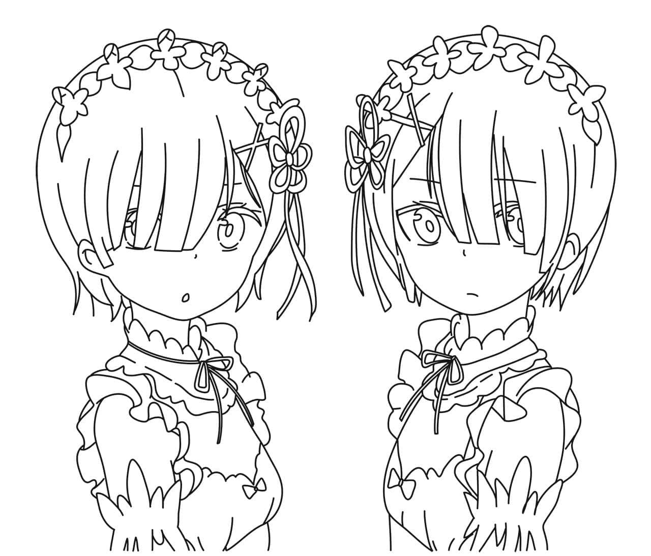 かわいいレムとラム - 印刷可能ぬりえ無料ダウンロード