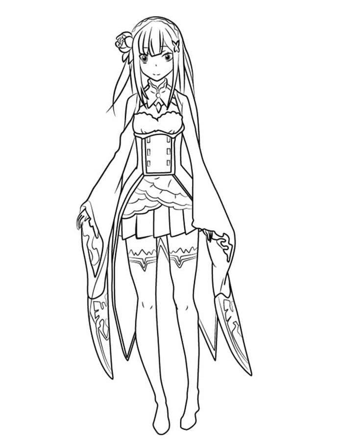 リゼロのエミリア - 印刷可能ぬりえ無料ダウンロード