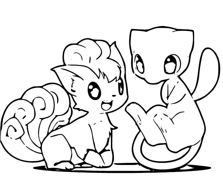 ロコンとミュウ - 印刷可能ぬりえ無料ダウンロード