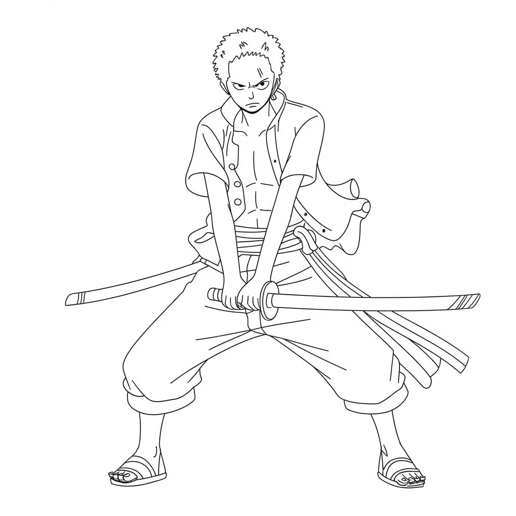 ロロノア・ゾロの修行 - 印刷可能ぬりえ無料ダウンロード