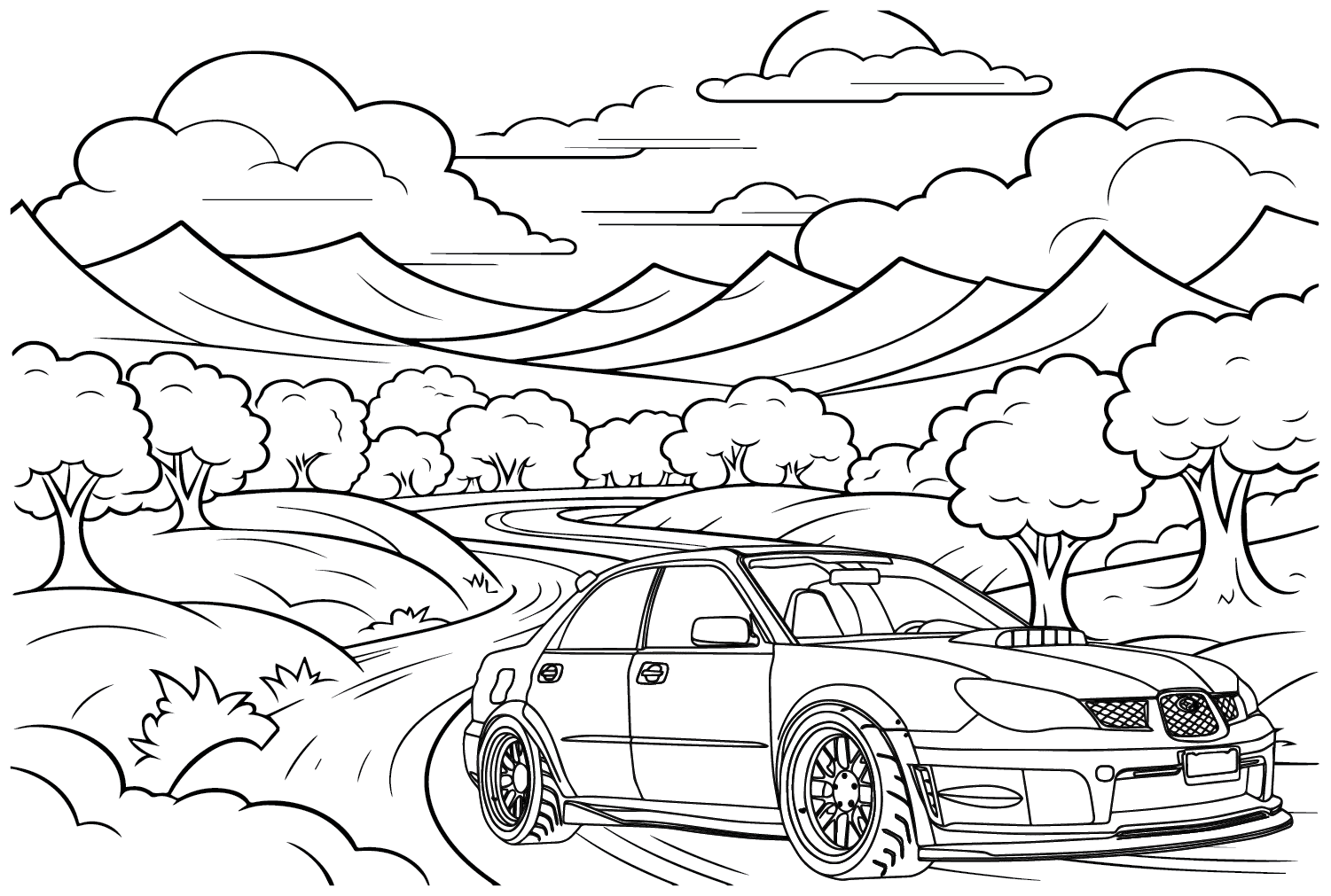 スバル インプレッサ WRX STI - 印刷可能ぬりえ無料ダウンロード
